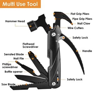 KEEGOP Hammer Multitool, 12 in 1 Portable Hammer Survival Gear Kit Camping Gear Cool Gadgets for Men Gift for Dad Father Boyfriend Husband, Survival Multitool Mini Pocket Hammer Black