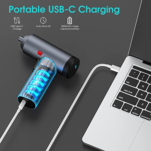 Cordless Electric Screwdriver, LAZYBOI Rechargeable 3.7V Power Screwdriver Kit 26pcs, All-in-One Design with Screen, 6 Torque, USB-C Charging, Work Light, Storage Bag, Tool Gifts for Men