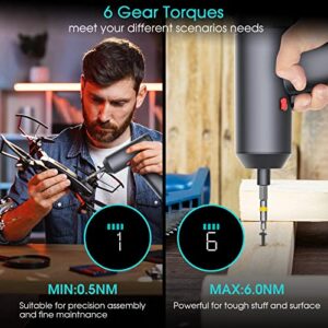 Cordless Electric Screwdriver, LAZYBOI Rechargeable 3.7V Power Screwdriver Kit 26pcs, All-in-One Design with Screen, 6 Torque, USB-C Charging, Work Light, Storage Bag, Tool Gifts for Men