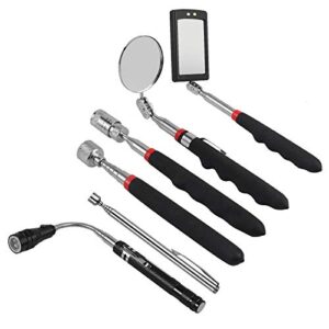 6Pack Telescoping Magnetic Pick-Up Tool with 15lb/1lb Pick Up Rod, Round and Square 360° Swivel Adjustable Inspection Mirror and Telescoping Flexible LED Flashlight