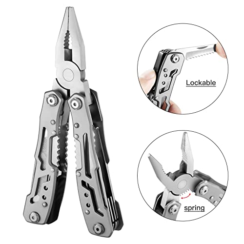 14-In-1 Multitool Pliers，Premium Portable Multi Tool ，with Safety Locking Professional Stainless Steel Multitool Pliers Pocket Knife,Apply to Survival, Camping, Gifts for Dad Husband Boyfriend