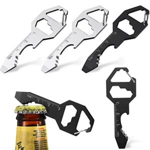 4 pieces bottle opener multi tool stainless steel edc gadget universal pocket tools 6-in-1 multi-tools function bottle opener, metric ruler