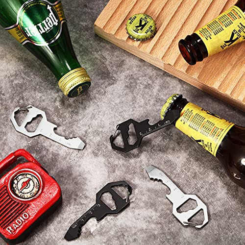 4 Pieces Bottle Opener Multi Tool Stainless Steel EDC Gadget Universal Pocket Tools 6-in-1 Multi-Tools Function Bottle Opener, Metric Ruler