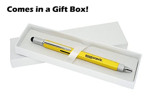 Screwdriver Pen Pocket Multi-Tool By EdgeWorks – Multi-Functional & Sturdy Aluminum DIY Tool, With Screwdriver, Stylus, Bubble Level, Ruler & Phillips Flathead Bit, Unique Gift Idea - Yellow