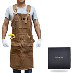 briteree woodworking aprons for men, gift for men, with 9 tool pockets, durable waxed canvas, gifts for him