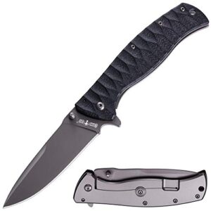 pocket knife – folding tactical knives – boy scout knofe steel blade g10 handle – edc black military jack flipper knife -best for camping hunting fishing work survival -coool gifts for men 01304