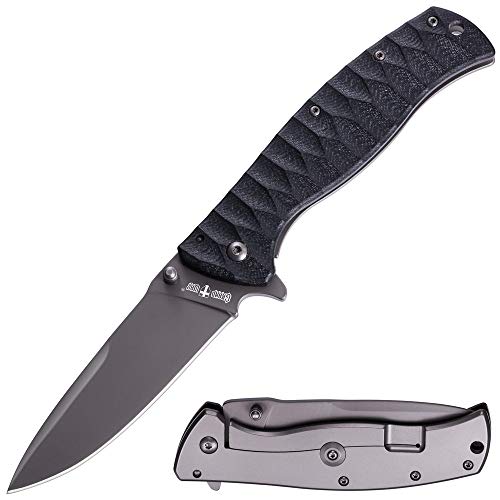 Pocket Knife - Folding Tactical Knives - Boy Scout Knofe Steel Blade G10 Handle - EDC Black Military Jack Flipper Knife -Best for Camping Hunting Fishing Work Survival -Coool Gifts for Men 01304