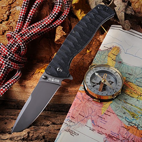 Pocket Knife - Folding Tactical Knives - Boy Scout Knofe Steel Blade G10 Handle - EDC Black Military Jack Flipper Knife -Best for Camping Hunting Fishing Work Survival -Coool Gifts for Men 01304