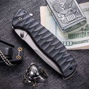 Pocket Knife - Folding Tactical Knives - Boy Scout Knofe Steel Blade G10 Handle - EDC Black Military Jack Flipper Knife -Best for Camping Hunting Fishing Work Survival -Coool Gifts for Men 01304