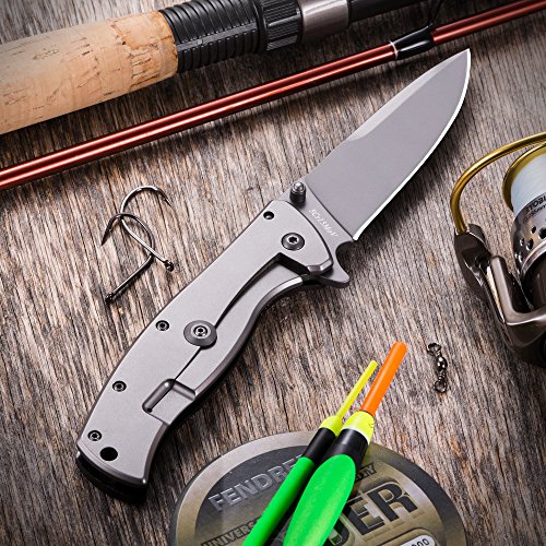 Pocket Knife - Folding Tactical Knives - Boy Scout Knofe Steel Blade G10 Handle - EDC Black Military Jack Flipper Knife -Best for Camping Hunting Fishing Work Survival -Coool Gifts for Men 01304