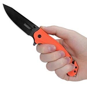 Kershaw Barricade (8650) Orange Multifunction Rescue Pocket Knife with 3.5 Inch Stainless Steel Blade; SpeedSafe Opening, Glass Breaker Tip, Belt Cutter, Pocketclip; 4.5 oz