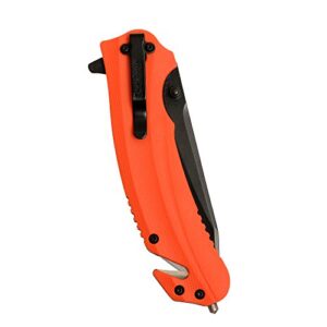 Kershaw Barricade (8650) Orange Multifunction Rescue Pocket Knife with 3.5 Inch Stainless Steel Blade; SpeedSafe Opening, Glass Breaker Tip, Belt Cutter, Pocketclip; 4.5 oz