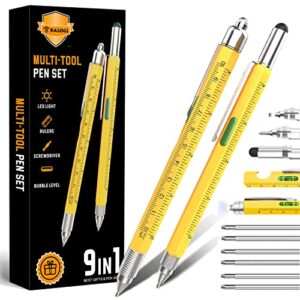 multi-tool pen 2 pack 2022 upgrade [stylus, ballpoint pen,with 6 replacement refills, 4″ ruler, level, phillips screwdriver,led] christmas gifts for for men dad fathers day, cool gadgets gifts