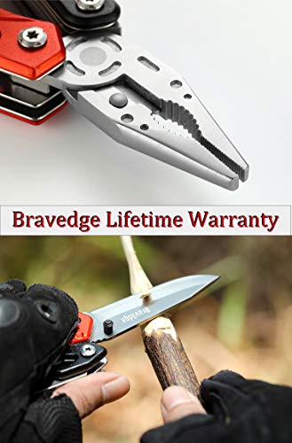 Multitool Bravedge Multi Tool Pliers, 12-in-1, Foldable, Pocket-size with Sheath, Gifts for Men and Women, Dad's choice, for Camping, Survival, Cycling, Hiking, Hunting, Stainless Steel