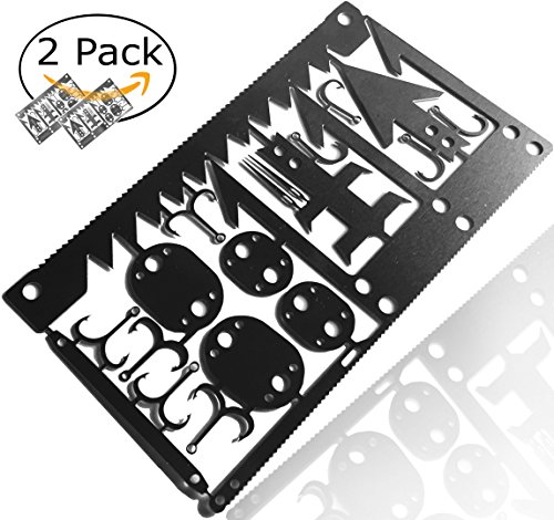 Survival Gear Credit Card Multi Tool (2 Pack) -Best Bug Out Bag Shtf Camping Multipurpose EDC Multitool - Fishing Hooks; Arrowheads; Saws, Hunting Survival Kit, Disaster Preppers Emergency Gift Idea