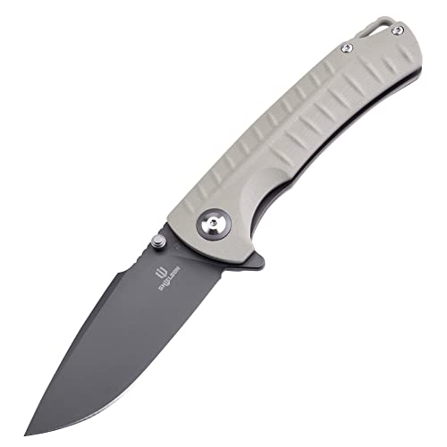 SHIELDON EDC Pocket Knife, 3.2 inch D2 Blade G10 Handle Folding Knife with Clip for Everyday Carry, Thumb Stub Opening with Smooth Liner Lock