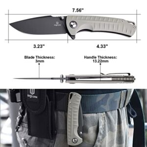 SHIELDON EDC Pocket Knife, 3.2 inch D2 Blade G10 Handle Folding Knife with Clip for Everyday Carry, Thumb Stub Opening with Smooth Liner Lock