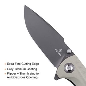 SHIELDON EDC Pocket Knife, 3.2 inch D2 Blade G10 Handle Folding Knife with Clip for Everyday Carry, Thumb Stub Opening with Smooth Liner Lock