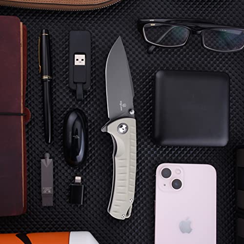 SHIELDON EDC Pocket Knife, 3.2 inch D2 Blade G10 Handle Folding Knife with Clip for Everyday Carry, Thumb Stub Opening with Smooth Liner Lock