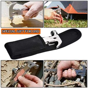 MultiTool Mini Emergency Hammer, Unique Birthday Gift Ideas for Men Him, 12 in 1 Steel Sturdy Multi Tool with Knife Screwdrivers Bottle Opener Durable Sheath