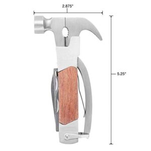 MultiTool Mini Emergency Hammer, Unique Birthday Gift Ideas for Men Him, 12 in 1 Steel Sturdy Multi Tool with Knife Screwdrivers Bottle Opener Durable Sheath