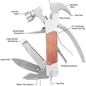 MultiTool Mini Emergency Hammer, Unique Birthday Gift Ideas for Men Him, 12 in 1 Steel Sturdy Multi Tool with Knife Screwdrivers Bottle Opener Durable Sheath