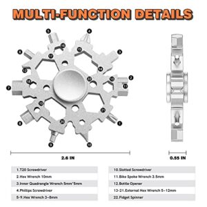 Snowflake Multitool,23-in-1 Multi Tool for Men with Fidget Spinner Function,Cool Gadgets for Men Dad Husband Boyfriend,Multitool for Outdoor,Cycling,Skiing