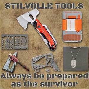 Stilvolle tools Axe 9 ax with 9-Featured Multi-Tool Hammer, Wrench, Wire Cutter, ax, Bottle Opener, Phillips Screwdriver, Flat-Blade Screwdriver, Nail File, Saw, Knife (Orange)