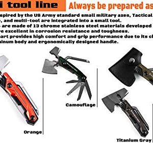 Stilvolle tools Axe 9 ax with 9-Featured Multi-Tool Hammer, Wrench, Wire Cutter, ax, Bottle Opener, Phillips Screwdriver, Flat-Blade Screwdriver, Nail File, Saw, Knife (Orange)