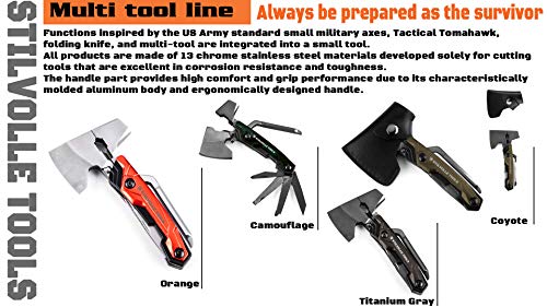 Stilvolle tools Axe 9 ax with 9-Featured Multi-Tool Hammer, Wrench, Wire Cutter, ax, Bottle Opener, Phillips Screwdriver, Flat-Blade Screwdriver, Nail File, Saw, Knife (Orange)