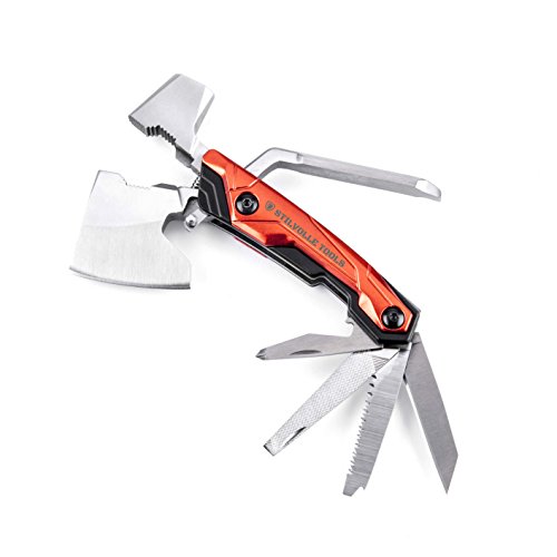 Stilvolle tools Axe 9 ax with 9-Featured Multi-Tool Hammer, Wrench, Wire Cutter, ax, Bottle Opener, Phillips Screwdriver, Flat-Blade Screwdriver, Nail File, Saw, Knife (Orange)