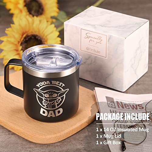 Gifts for Dad from Daughter, Son, Kids - 14 Oz Insulated Coffee Mug Funny Birthday Valentine Gifts for Husband, Man, Him from Wife - Yoda Best Dad Tumbler Christmas Gift for Father, Father-in-Law