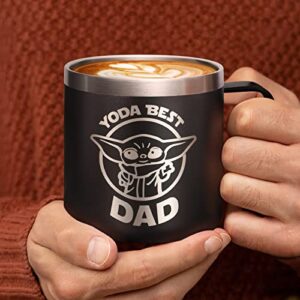 Gifts for Dad from Daughter, Son, Kids - 14 Oz Insulated Coffee Mug Funny Birthday Valentine Gifts for Husband, Man, Him from Wife - Yoda Best Dad Tumbler Christmas Gift for Father, Father-in-Law