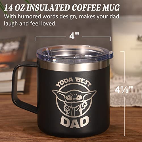 Gifts for Dad from Daughter, Son, Kids - 14 Oz Insulated Coffee Mug Funny Birthday Valentine Gifts for Husband, Man, Him from Wife - Yoda Best Dad Tumbler Christmas Gift for Father, Father-in-Law