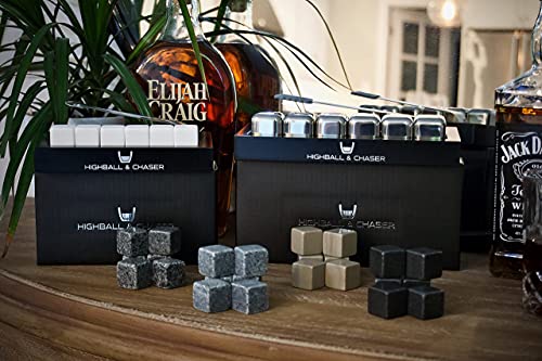 Highball & Chaser Whiskey Stones Chilling Rocks 6 Chilling Cubes Great Whiskey Gift for Men (White)