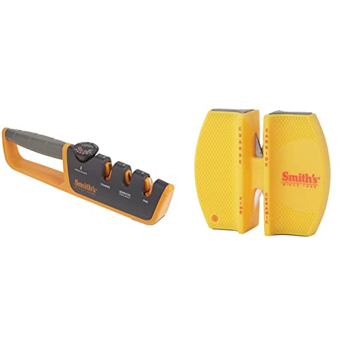 Smith's 50264 Adjustable Manual Knife Sharpener Grey/Yellow & CCKS 2-Step Knife Sharpener