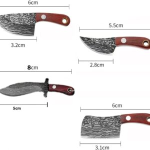 Afhzam Handmade Damascus Steel Knife Set Mini Chef Knives | HandForged EDC Knife Set Tiny Knife Cleaver for Package Opener Box Cutter | Keychain Small Knife 4-Piece Set with Sheath (Mini_KNF-1)