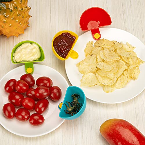 Brvnpily Dip Clip for Bowls Plates 8PCS Plastic Dip Clip Bowl Plate Holder Chip and Dip Serving Set Sauce Holder for Spice Tomato Sauce Salt Veggie Vinegar Ketchup Chips (4 Colors)