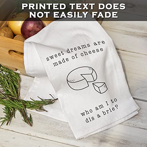 Sweet Dreams are Made of Cheese Who Am I to Dis A Brie Funny Kitchen Dish Towel 18x24 Inch, Sweet Dreams Kitchen Towel Funny Kitchen Towel Saying, Funny Dish Towel Saying, Sweet Dreams Tea Towel