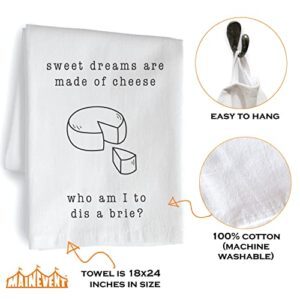 Sweet Dreams are Made of Cheese Who Am I to Dis A Brie Funny Kitchen Dish Towel 18x24 Inch, Sweet Dreams Kitchen Towel Funny Kitchen Towel Saying, Funny Dish Towel Saying, Sweet Dreams Tea Towel