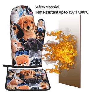 Puppy Collage Oven Mitts and Pot Holders Sets Heat Waterproof Oven Gloves for Kitchen Baking Camping Grilling