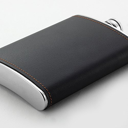 YWQ Flask for Liquor and Funnel ,8 Oz Leak Proof Stainless Steel Pocket Hip Flask with Black Leather Cover for Discrete Shot Drinking of Alcohol, Whiskey, Rum and Vodka, Gift for Men