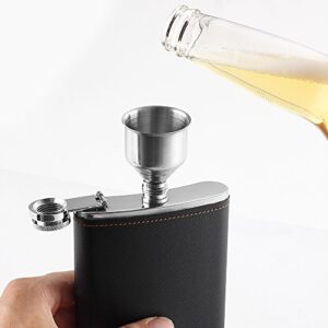 YWQ Flask for Liquor and Funnel ,8 Oz Leak Proof Stainless Steel Pocket Hip Flask with Black Leather Cover for Discrete Shot Drinking of Alcohol, Whiskey, Rum and Vodka, Gift for Men