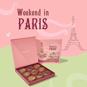 VAHDAM, Weekend in Paris Tea Gift Sets | 9 Assorted Herbal Teas, Chai Teas & Black Teas in a Travel Edition Gift Box| Natural Ingredients | Luxury Gift for Women | Festive Tea Gifts