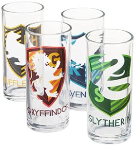 silver buffalo harry potter hogwarts house crests silo stripes 4-pack tumbler glass set, 10-ounces