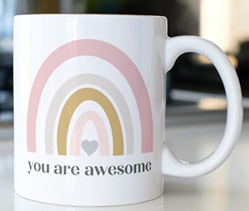 You Are Awesome Coffee Mug, Inspirational Ceramic Cup, Uplifting Gift for Mom, Sister, Aunt, Coworker Friend, 11oz