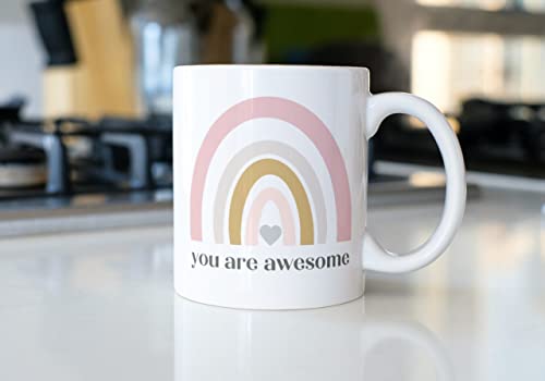 You Are Awesome Coffee Mug, Inspirational Ceramic Cup, Uplifting Gift for Mom, Sister, Aunt, Coworker Friend, 11oz