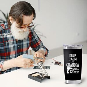 Grandpa Gifts from Grandchildren, 20 Oz Thermal Tumbler with Lid, Birthday Valentines Day Insulated Travel Coffee Mug, Funny Retirement Gift for Men Grandfather Papa - Keep Calm Grandpa Will Fix It