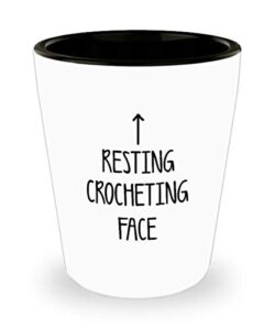 for crochet lovers resting crocheting face funny witty gag ideas drinking shot glass shooter birthday stocking stuffer