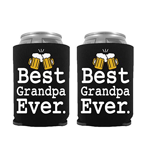 YouFangworkshop Funny Beer Can Sleeve Coolers, Best Grandpa Ever Beer Coolers Set for Men Grandfather Fathers Day Retirement Christmas Birthday Party Decoration Gift, 2-Pack